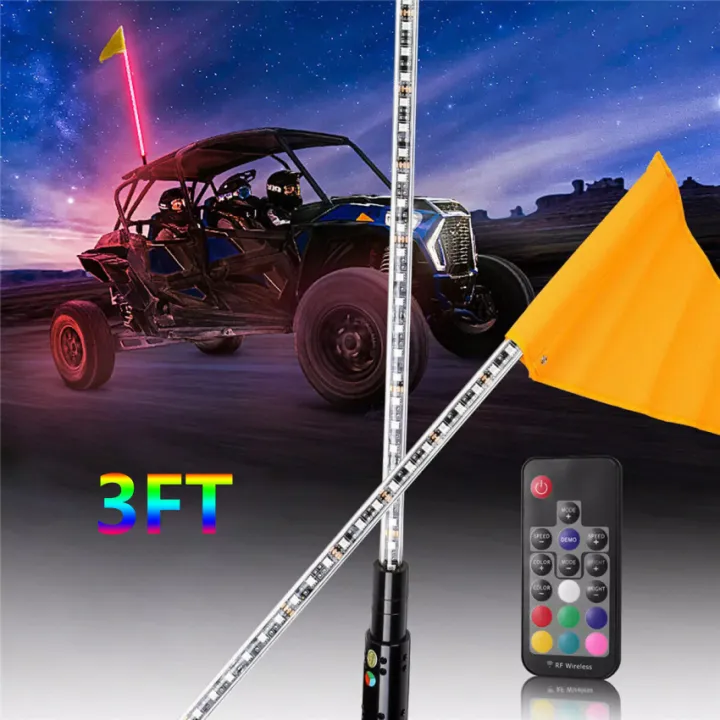 3ft RGB LED Lighted Antenna Light Whip Flag Pole For ATV/UTV/Polaris ...