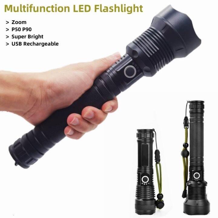 USB Rechargeable P50 P90 LED Flashlight Torch Super Bright Rechargeable ...