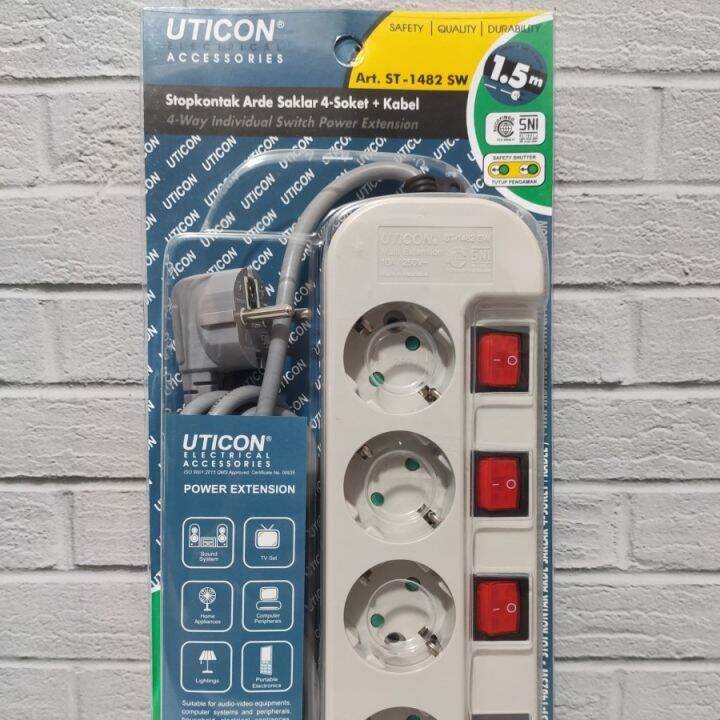 UTICON ST-1482 SW Stop kontak 4 lubang masing saklar kabel pengaman | Lazada Indonesia
