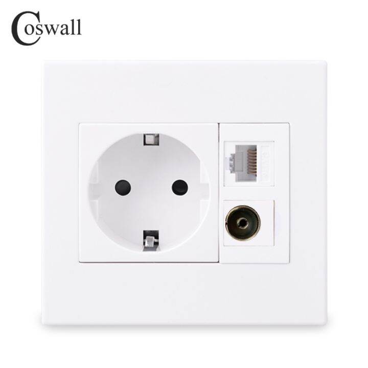 【CW】⊕ Coswall Panel 16A Wall Socket Grounded With Female TV 8 Core CAT6 ...