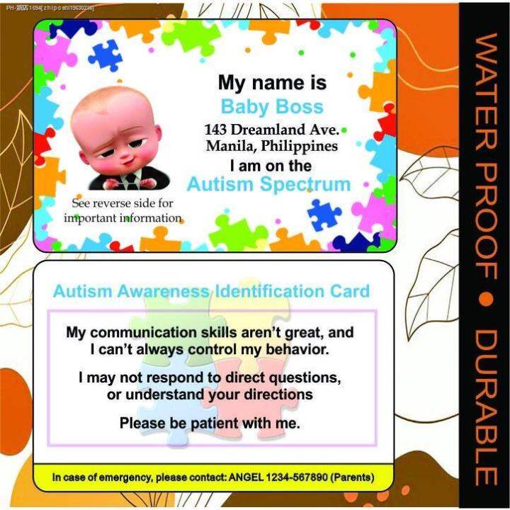 COD AUTISM / DOWN SYNDROME ADHD Identification card PVC TYPE ATM SIZE ...