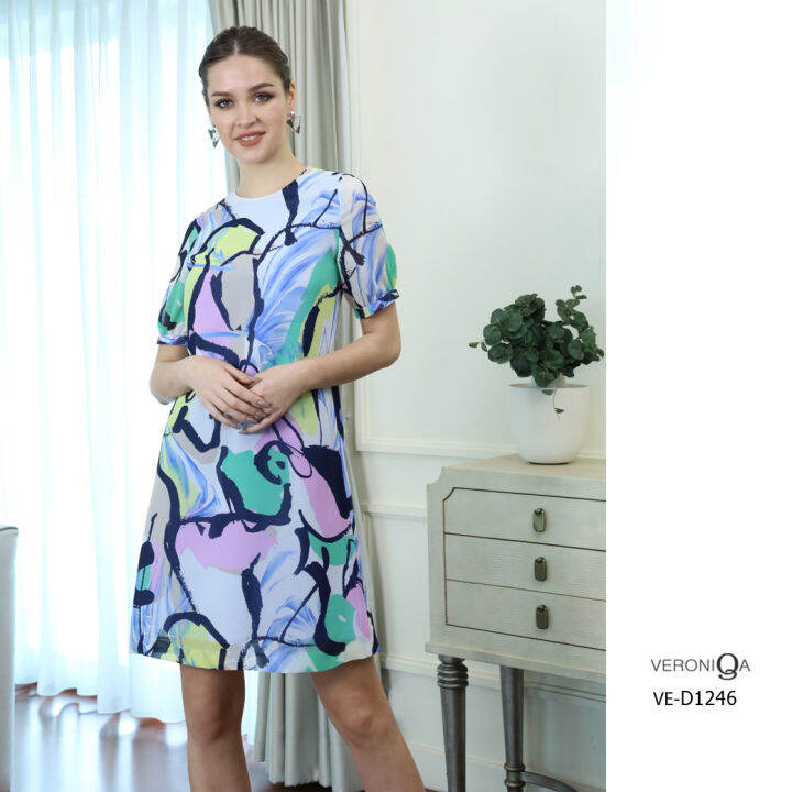VERONIQA Dress VE-D1246 ชิฟฟอนปริ้นท์ IGPU21-3 | Lazada.co.th