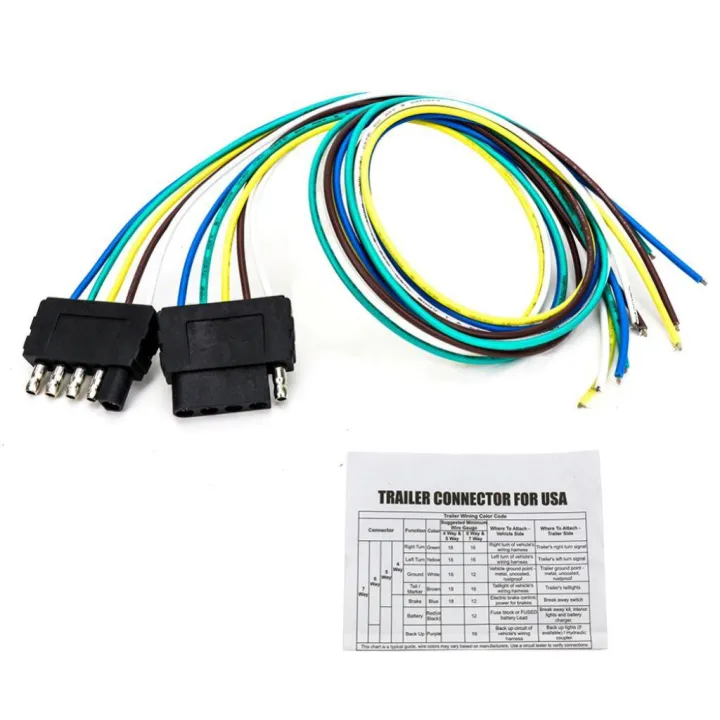 5Pin Flat Trailer Cable Set Trailer Light Plug 4*18 AWG Wire Harness ...