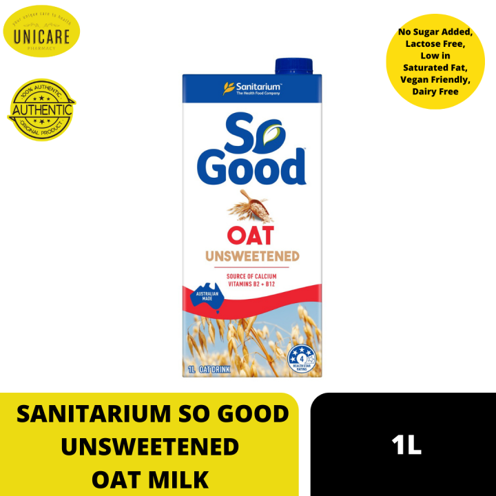 SANITARIUM SO GOOD UNSWEETENED OAT MILK 1L. No Sugar Added, Lactose ...