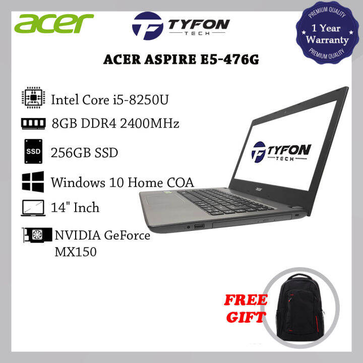 Acer Aspire E5-476G Notebook i5-8250U 8GB DDR4 RAM 256GB SSD NVIDIA Geforce MX150 Win 10 Home ...