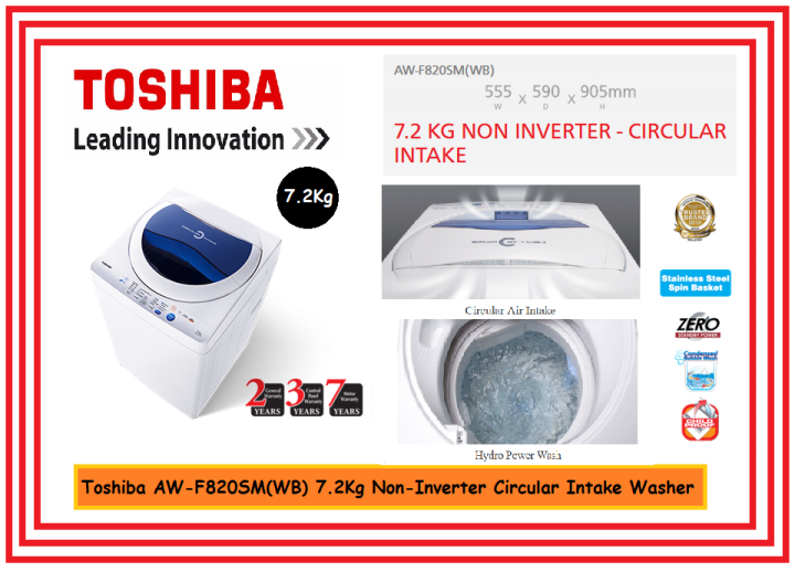 Toshiba AW-F820SM(WB) 7.2Kg Non-Inverter Circular Intake Washer | Lazada