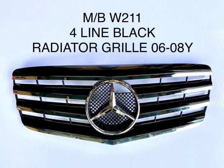 MERCEDES W211 FACELIFT 4 LINE BLACK RADIATOR GRILLE WITH LOGO READY ...