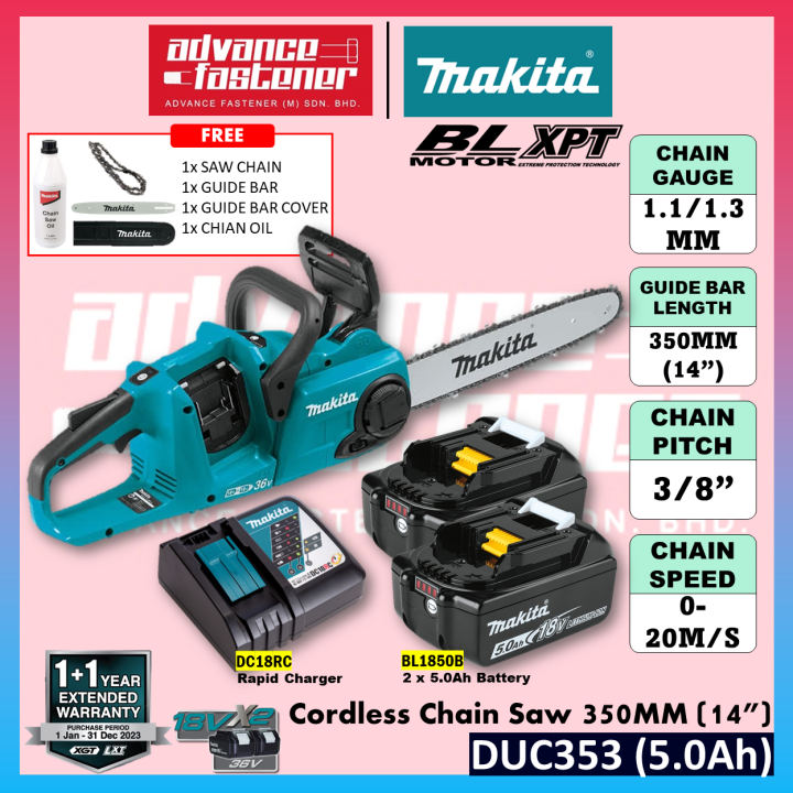 Makita DUC353 / DUC353Z 18Vx2 Cordless Chain Saw 350MM (14") | Lazada