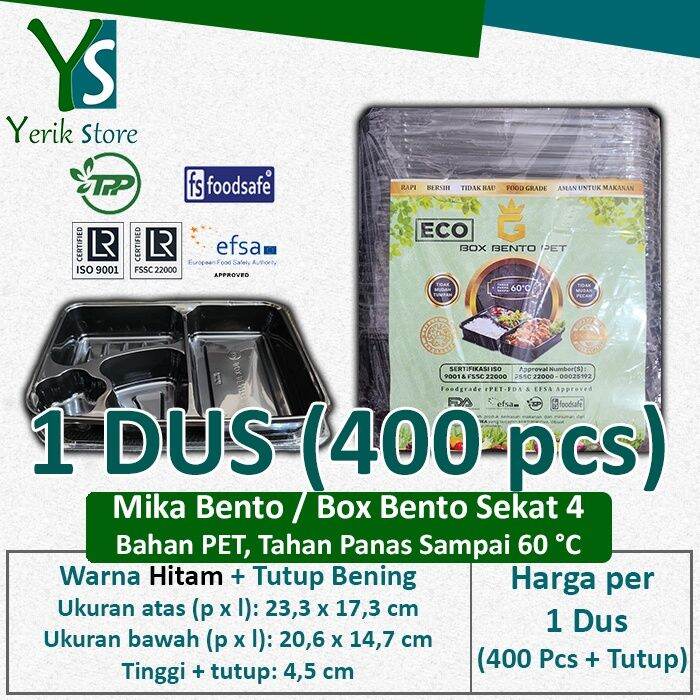 [1 Dus] Mika Bento Sekat 4 + Tutup isi 50 set BOX BENTO KOTAK MAKAN ...