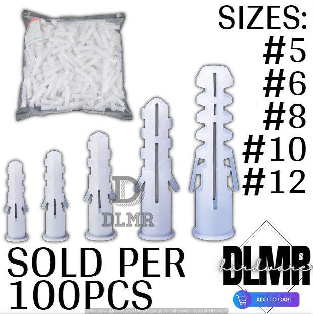 100PCS/SET White Tox Wall Plug (Plastic) (#5, #6, #8, #10, #12) White ...