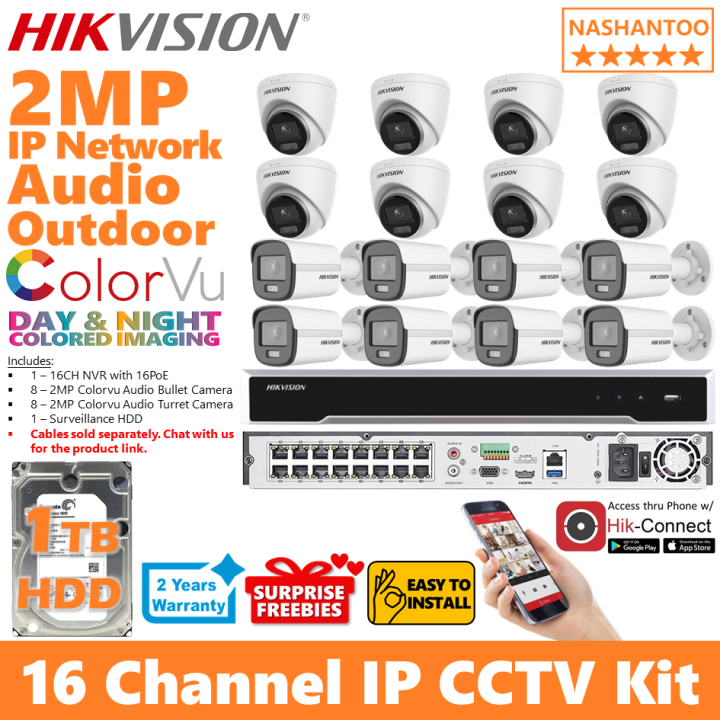 HIKVISION 16Channel IP Kit 2MP 16Cameras (8 Bullet, 8 Dome) Colorvu PoE ...