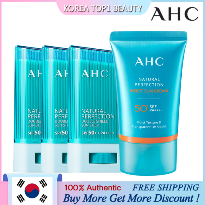 AHC Natural Perfection Fresh Sun Stick SPF50 PA 14g x 3p Moist Sun Cream 50ml set cosmetic shop ...