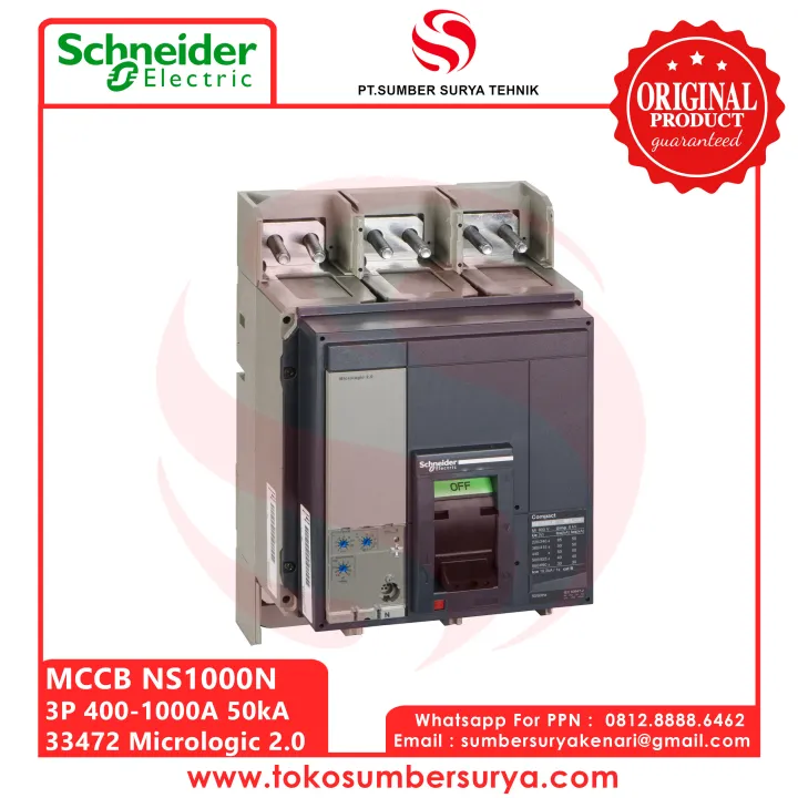 MCCB NS1000N 3P 400-1000A 50kA Saklar Listrik ON OFF 33472 SNI Asli Ori Compact NSX Schneider ...
