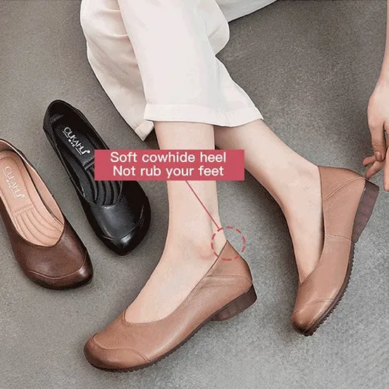 Simple Slip-On Shoes Commuter Flat-Bottomed Square Toe Shallow Mouth Casual Comfortable Lazy ...