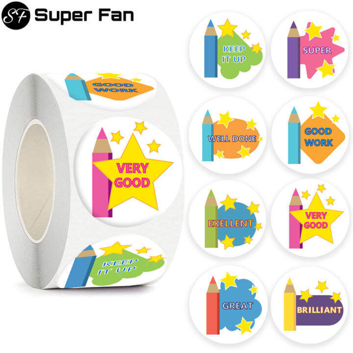 (Super Fan) 500pcs Cute Pencil Reward Sticker for Kids With Star ...