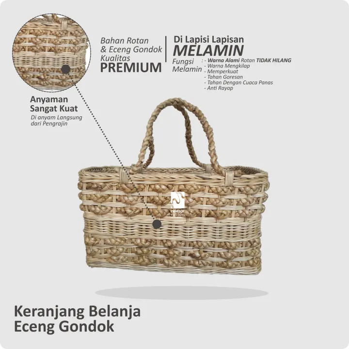 Keranjang Belanja Pasar Eceng Anyaman Gondok Jinjing Sayur Kue Makanan ...