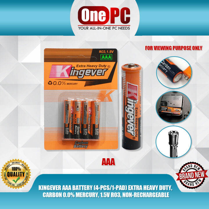 KINGEVER AAA BATTERY (4-PCS/1-PAD) EXTRA HEAVY DUTY, CARBON 0.0% ...