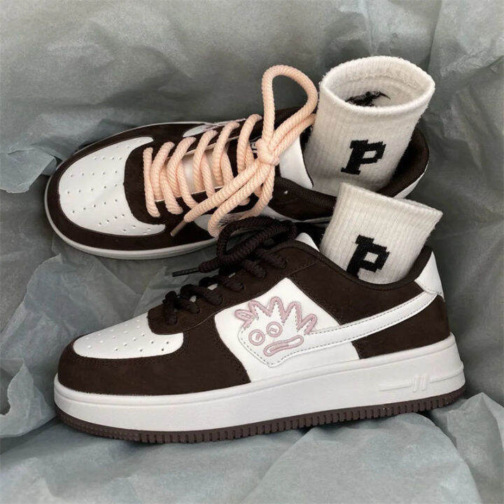 Guo chao ins รองเท้าชั้นเดียวระบายอากาศสีน้ำตาลสไตล์เกาหลี bf รองเท้าสเ ...