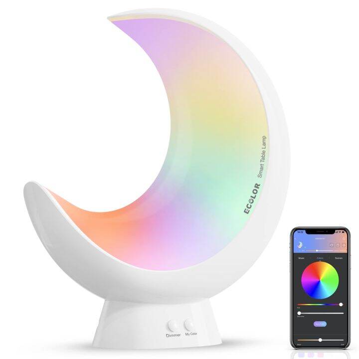 Smart Table Lamp, ECOLOR Dimmable Bedside Lamps Rechargeable, Segmented ...