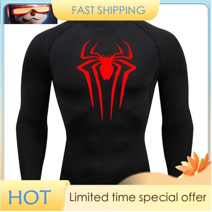 ใหม่ Spiderman Compression Shirt เสื้อยืดกีฬาสำหรับผู้ชายป้องกันแสงแดด ...