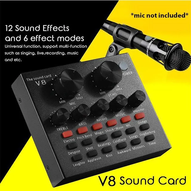 V8 Sound Card Audio Interface USB Live Broadcast Microphone for PC ...
