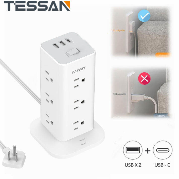 TESSAN Type C 1.8 M Extension cable Surge Protector Power Strip Tower ...