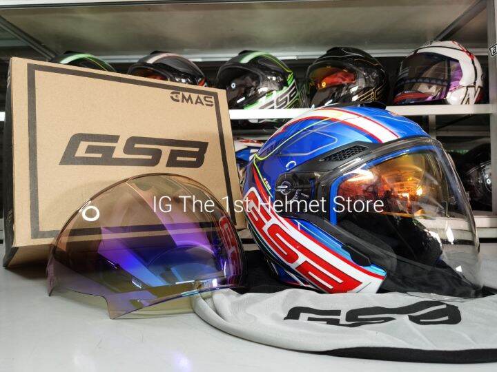 GSB Jet-3 Sky Blue Double Visor Open Face Helmet | Lazada