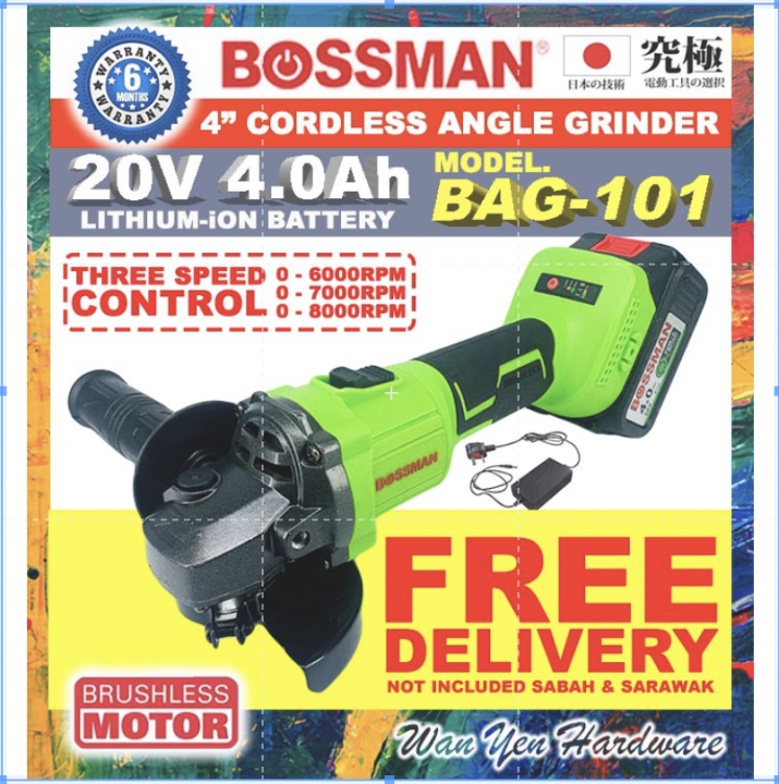 BOSSMAN BAG 101 (BAG101) 20V 4" Cordless Angle Grinder c/w 4.0ah ...