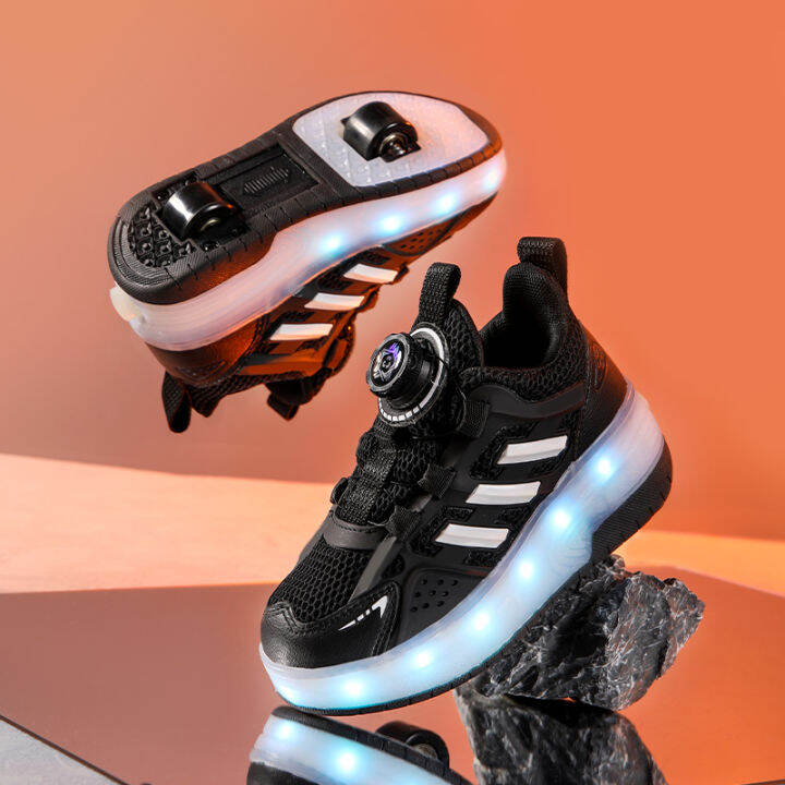 Mesh Rechargeable LED Heelys Kids Roller Skates Rotating Buckle Double ...