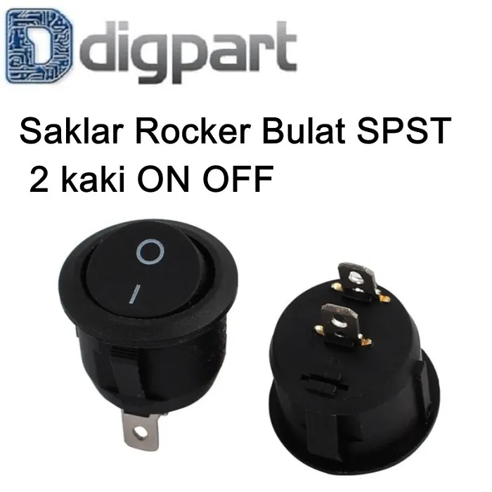 Saklar Rocker Bulat 2 kaki SPST Switch Round Toggle ON OFF SW 2 Pin AC ...