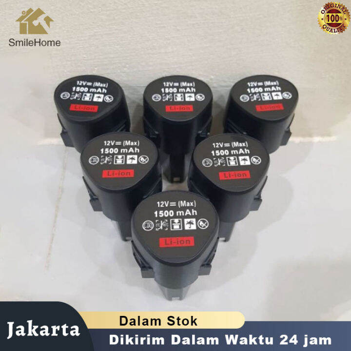 Baterai Ori batrei 12v 12 volt bor cas cordless drill Li-ion original cocok cordless mesin ...