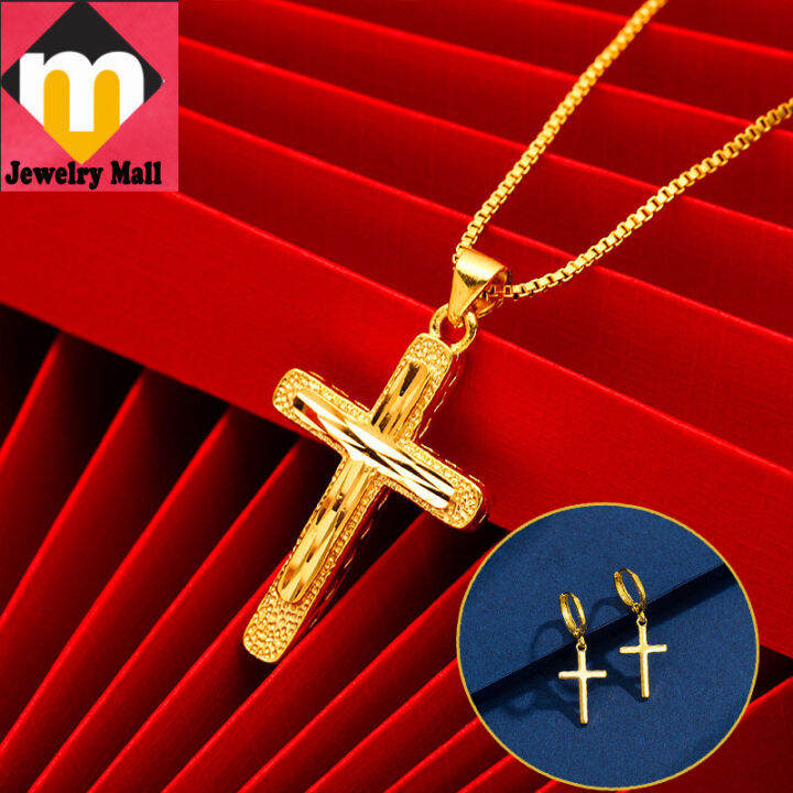 18k gold pawnable saudi gold original Cross necklace for women and men ...
