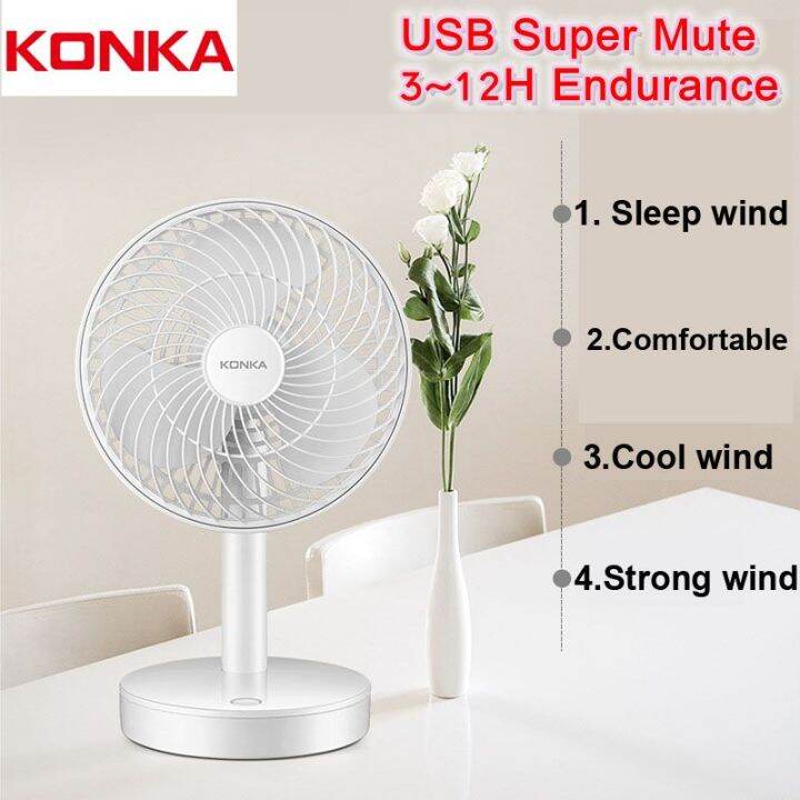 KONKA Electric USB Fan Rechargeable Desk Office Ventilador Fan Super ...