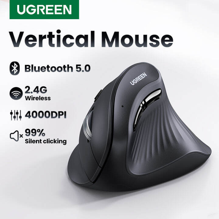 UGREEN MU008 Vertical Ergonomic Wireless Mouse, Bluetooth and 2.4GHz Wireless with USB Mini ...