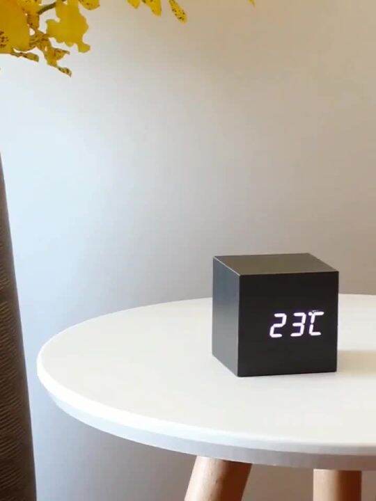 ESN + Mini + Digital + LED + Wooden + Cube + Alarm + Clock + With ...