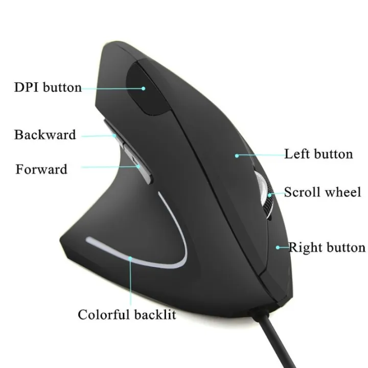 Wired Left Hand Vertical Mouse Ergonomic Gaming Mouse 800 1200 1600 DPI ...