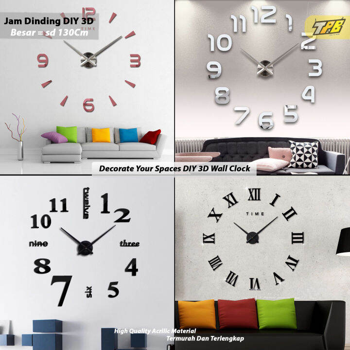 JAM DINDING DIY BESAR JUMBO tempel tembok tanpa bingkai frame Giant ...