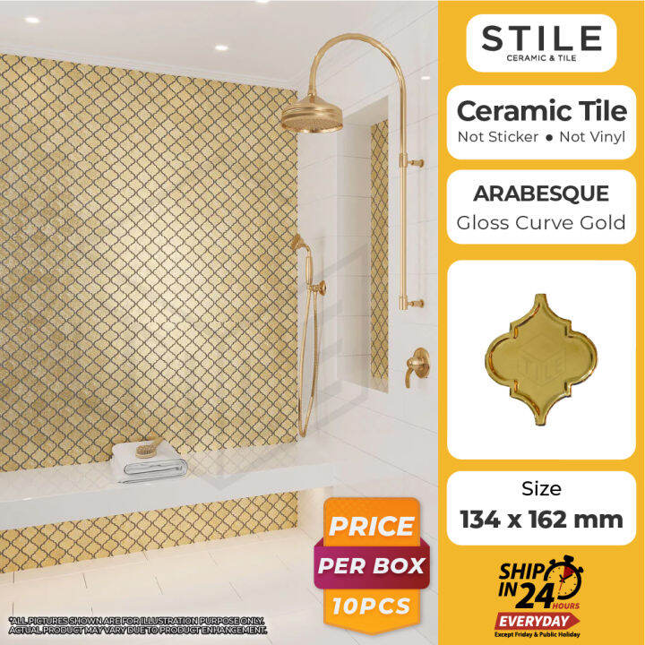 [REAL TILE] Arabesque Gloss Curve Gold Mosaic Tiles /Mozek/Ceramic ...