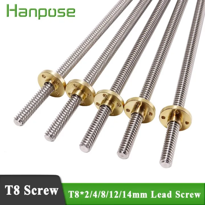T8 Lead 2/4/8/12/14mm with Brass Nut 3D Printer Trapezoidal Rod Lead Screw Thread 8mm Length ...