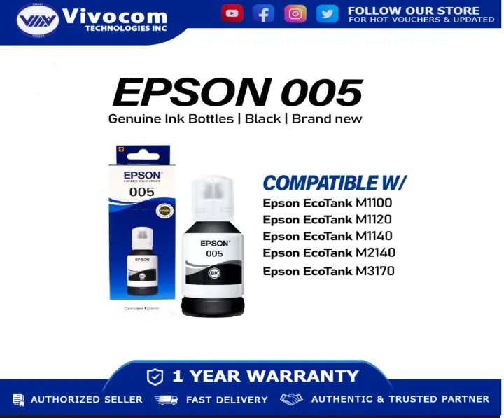 Epson 005 Pigment Black Original High Capacity Ink Bottle 120ml for Monochrome M1100 M1120 M2140 ...