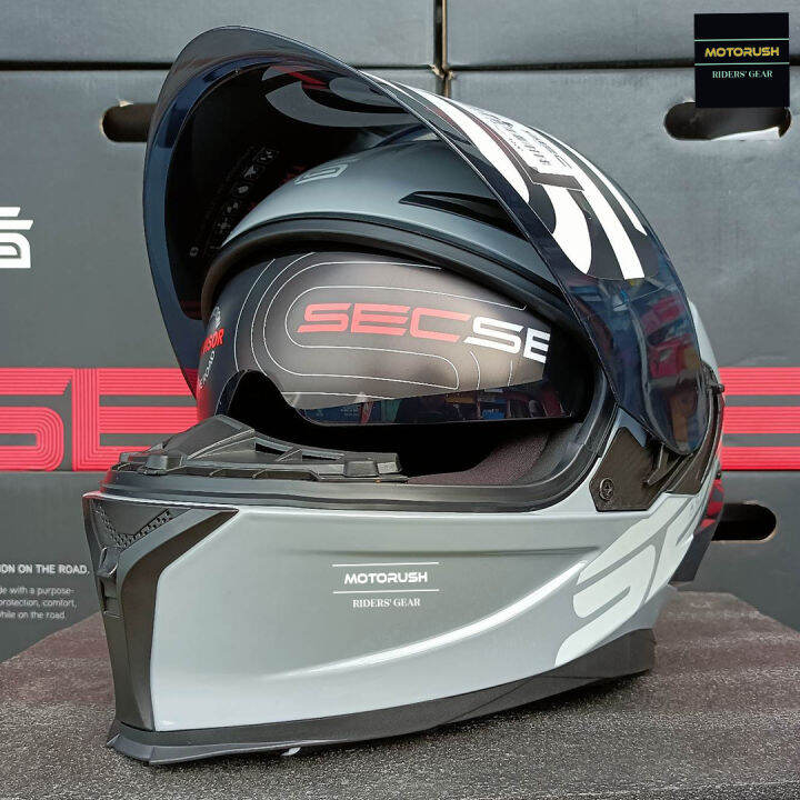 SEC ACE DUAL VISOR FULL FAC EHELMET (SOLID GLOSS GREY) | Lazada PH