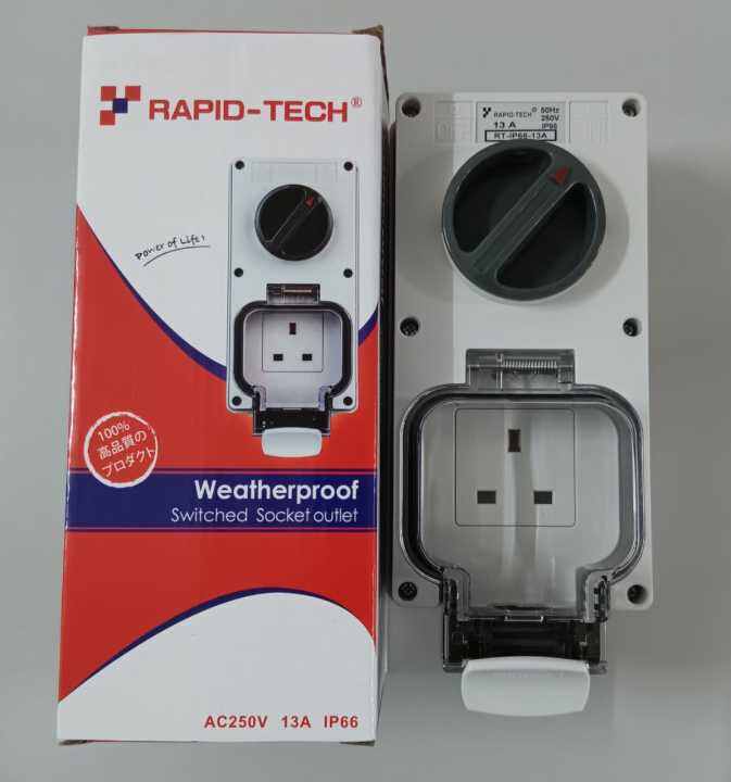 RAPID-TECH RT-IP66 13A AC250V Weatherproof Switched Socket Outlet | Lazada