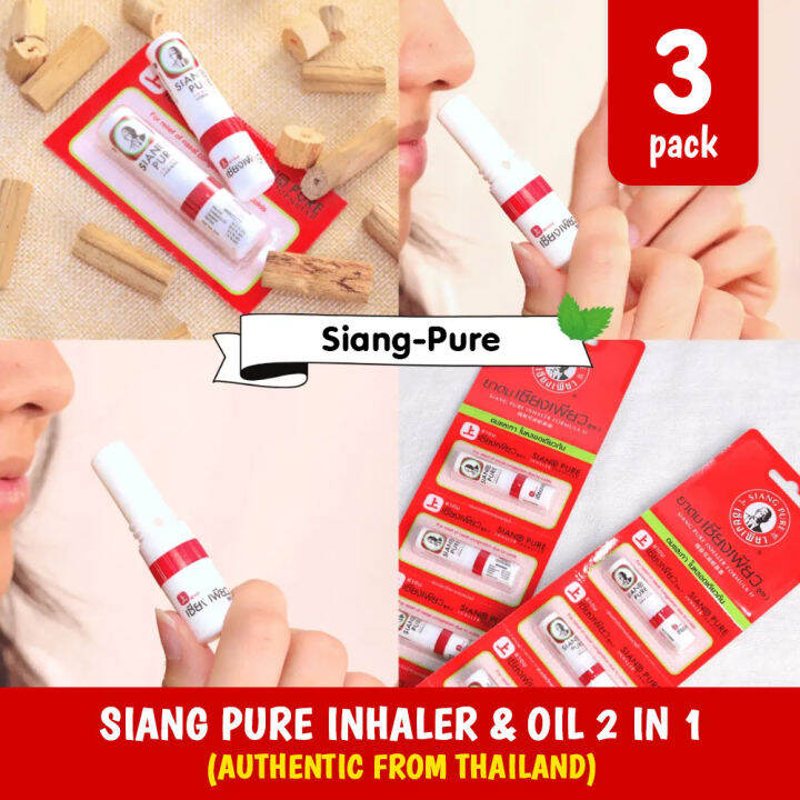 Siang Pure Inhaler & Oil 2in1 (Pack of 3) - For Menthol Herbs Essential ...