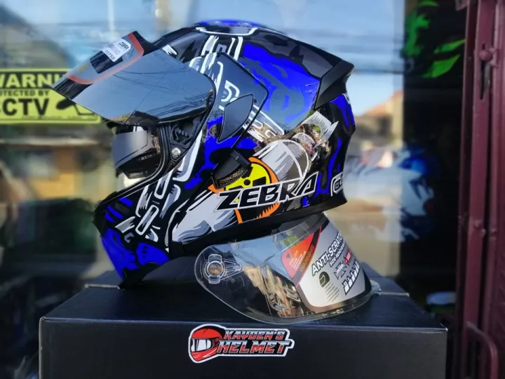 ZEBRA GLOSSY BLUE/BLACK MODULAR DUAL VISOR HELMET(free extra lens ...