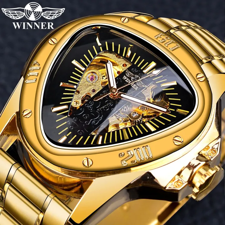WINNER Golden Triangle Military Skeleton Watch for Men Mechanical ...