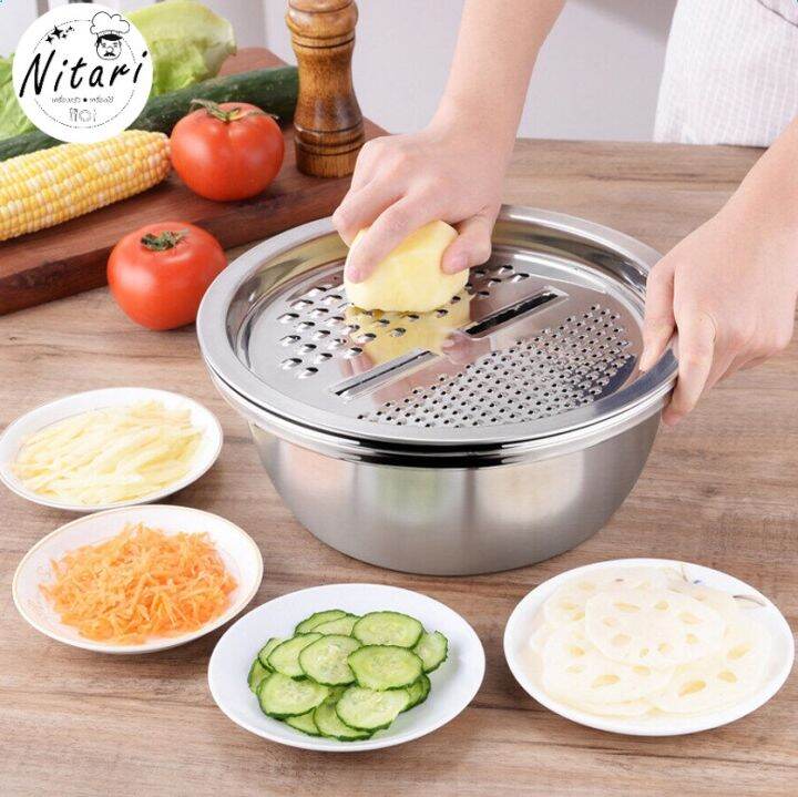 ตะแกรงล้างผัก กระลังมังล้างผักมีรู กะละมังสแตนเลส กะละมังมีรูระบายน้ำ ...