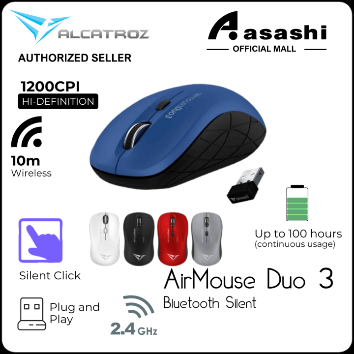 Alcatroz AirMouse Duo 3 Wireless + 2.4G Bluetooth Silent Mouse with ...