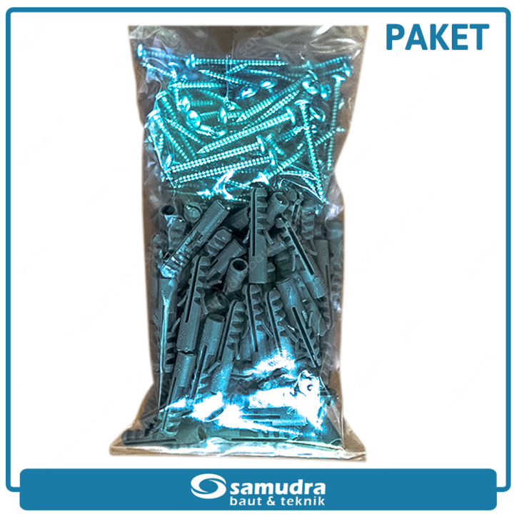 Paket 2 Set Angkur Skrup S6 100 pcs Baut Dinding Lubang Tembok Beton ...