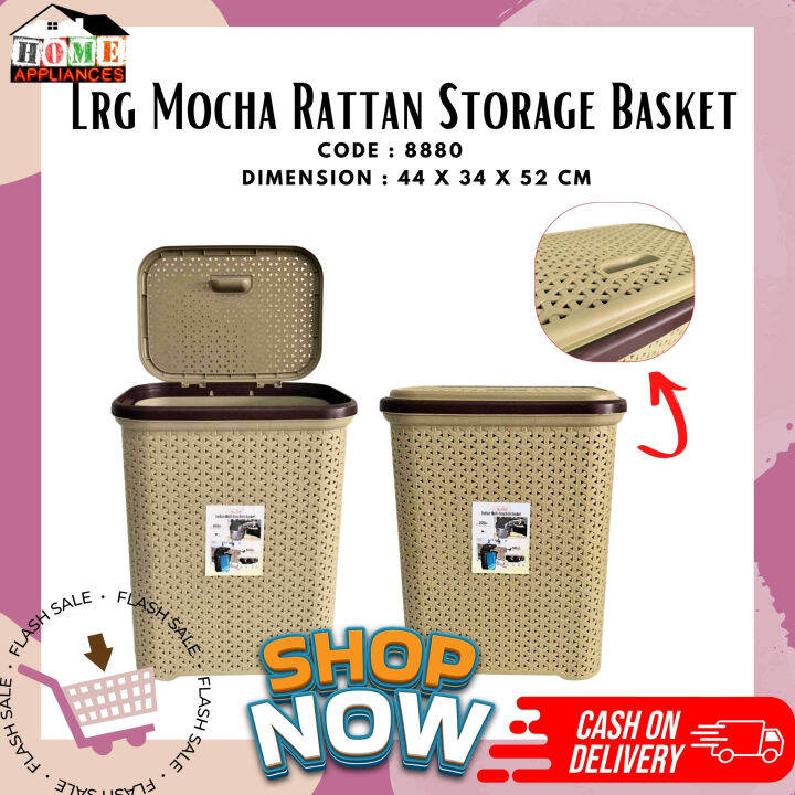 (ONHAND)8881 MOCHA RATTAN STORAGE BASKET W/ COVER/MOCHA COLORED LAUNDRY ...