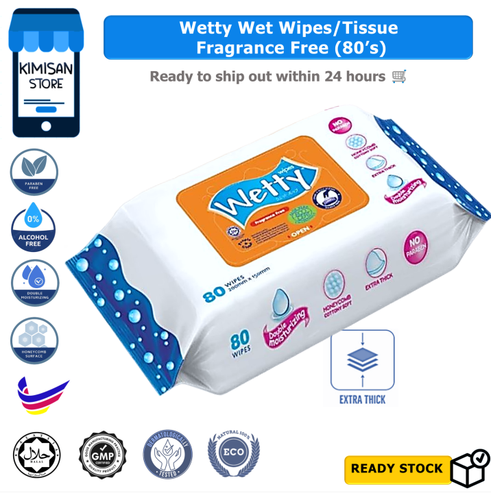 Wetty Wet Tissue Fragrance Free Wipes (80 Sheets) | Lazada